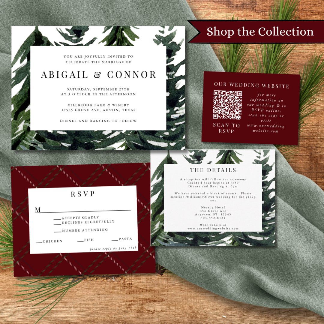 Rustic Forest Tartan Plaid Red Black Green White All In One Invitation ...