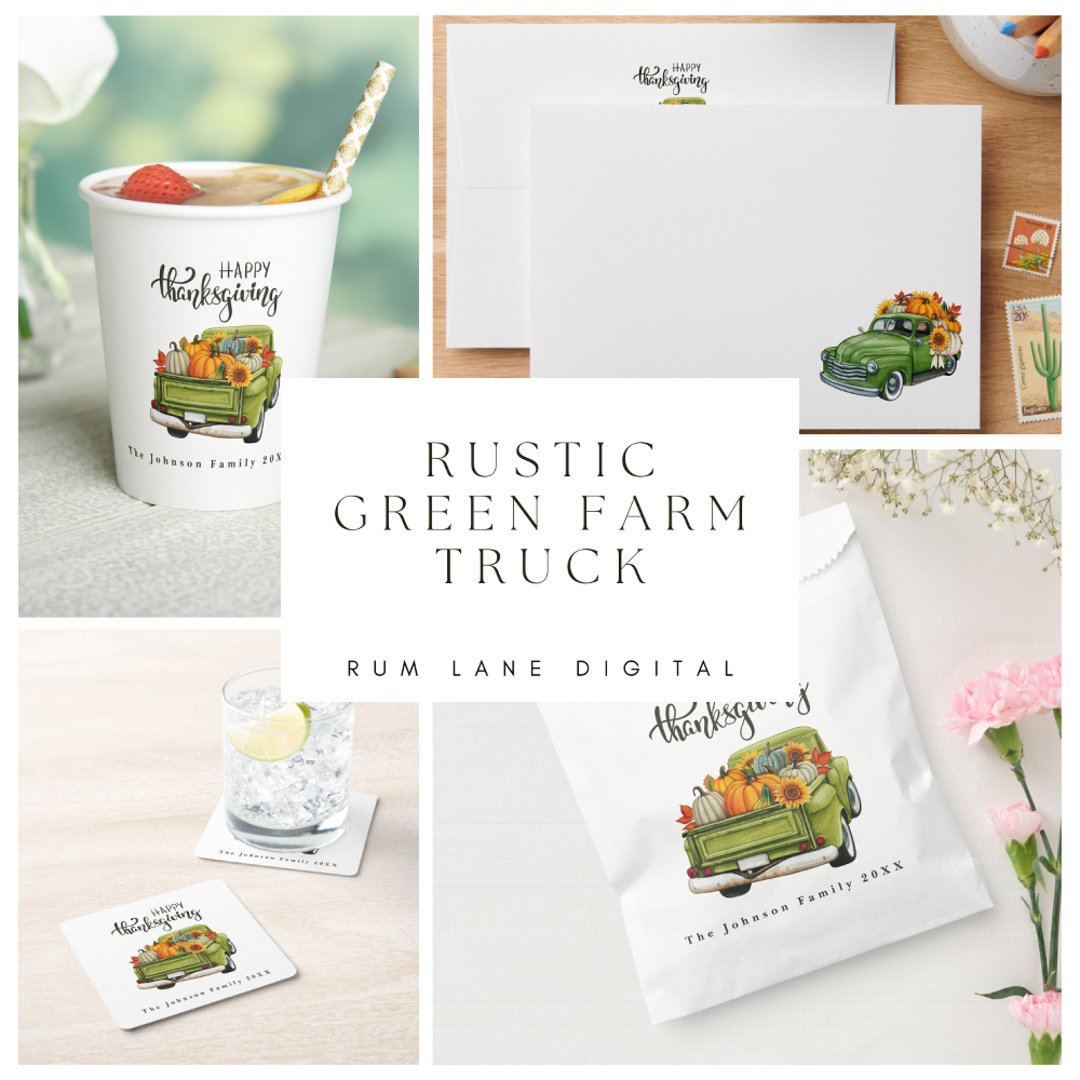 Vintage Green Farm Truck Thanksgiving Harvest Square Sticker | Zazzle