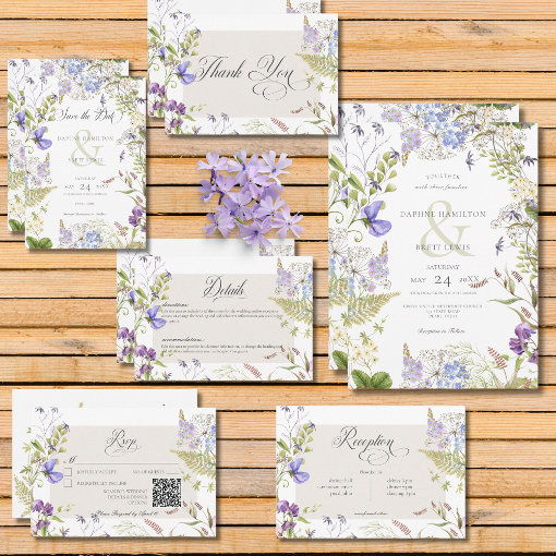 Rustic Lavender & Sage Wildflowers White Invitation | Zazzle