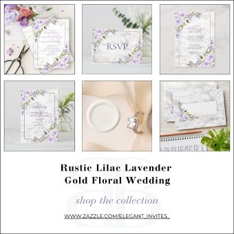 Rustic Lilac Lavender Gold Marble Floral Wedding Invitation | Zazzle