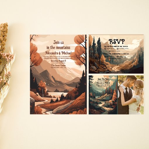 Budget Rustic Mountain Forest Evergreen Wedding Flyer | Zazzle
