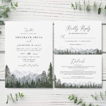 Rustic Mountain Pine Tree Wedding Invitation | Zazzle