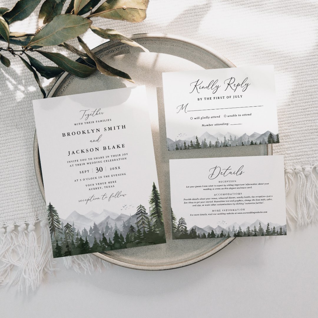 Rustic Mountain Pine Tree Wedding Invitation | Zazzle