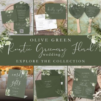 Budget Greenery Olive Green Wedding Invitation | Zazzle