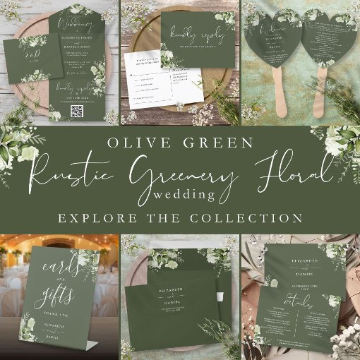 Olive Green Greenery Wedding Details Information Invitation | Zazzle