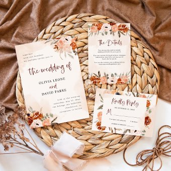 Rustic Orange Boho | Watercolor Blush Wedding All In One Invitation ...