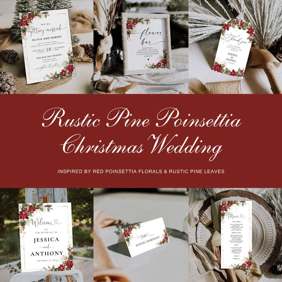 Rustic Pine Poinsettia Wedding Timeline Sign | Zazzle