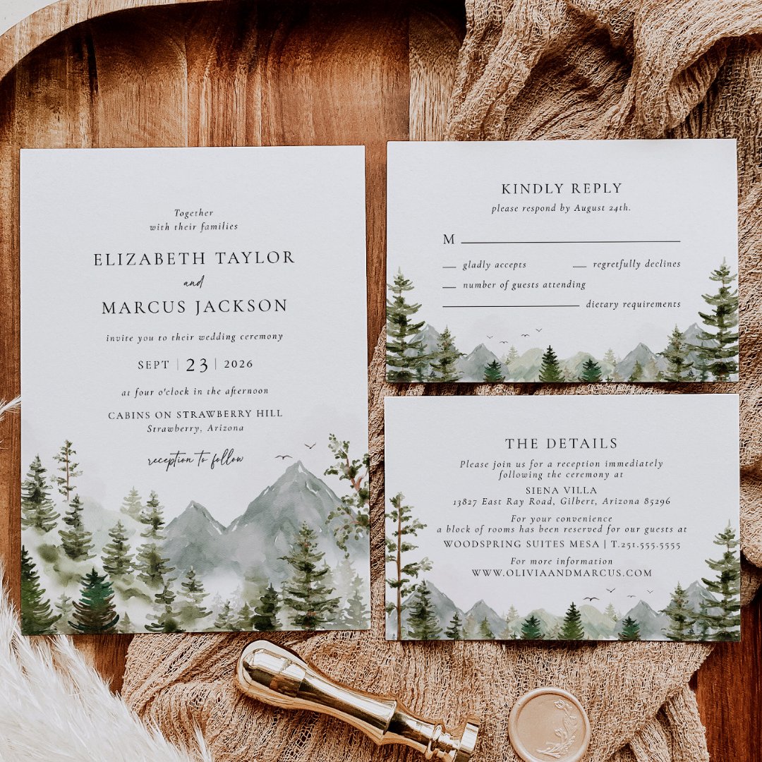 Boho Mountain Forest Pine Tree Elegant Wedding Menu | Zazzle