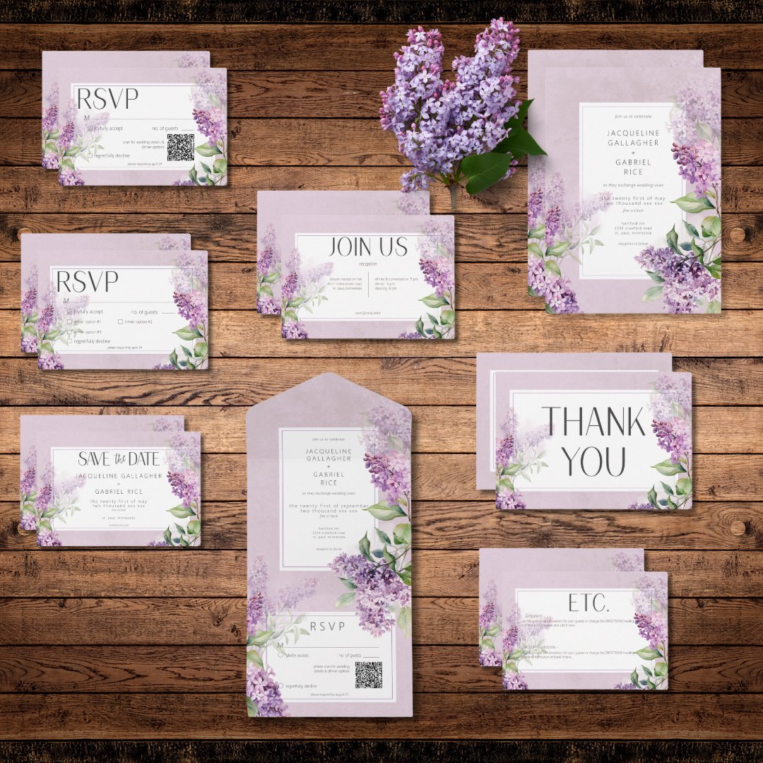 Rustic Romantic Purple & Sage Lilacs Wedding Invitation | Zazzle