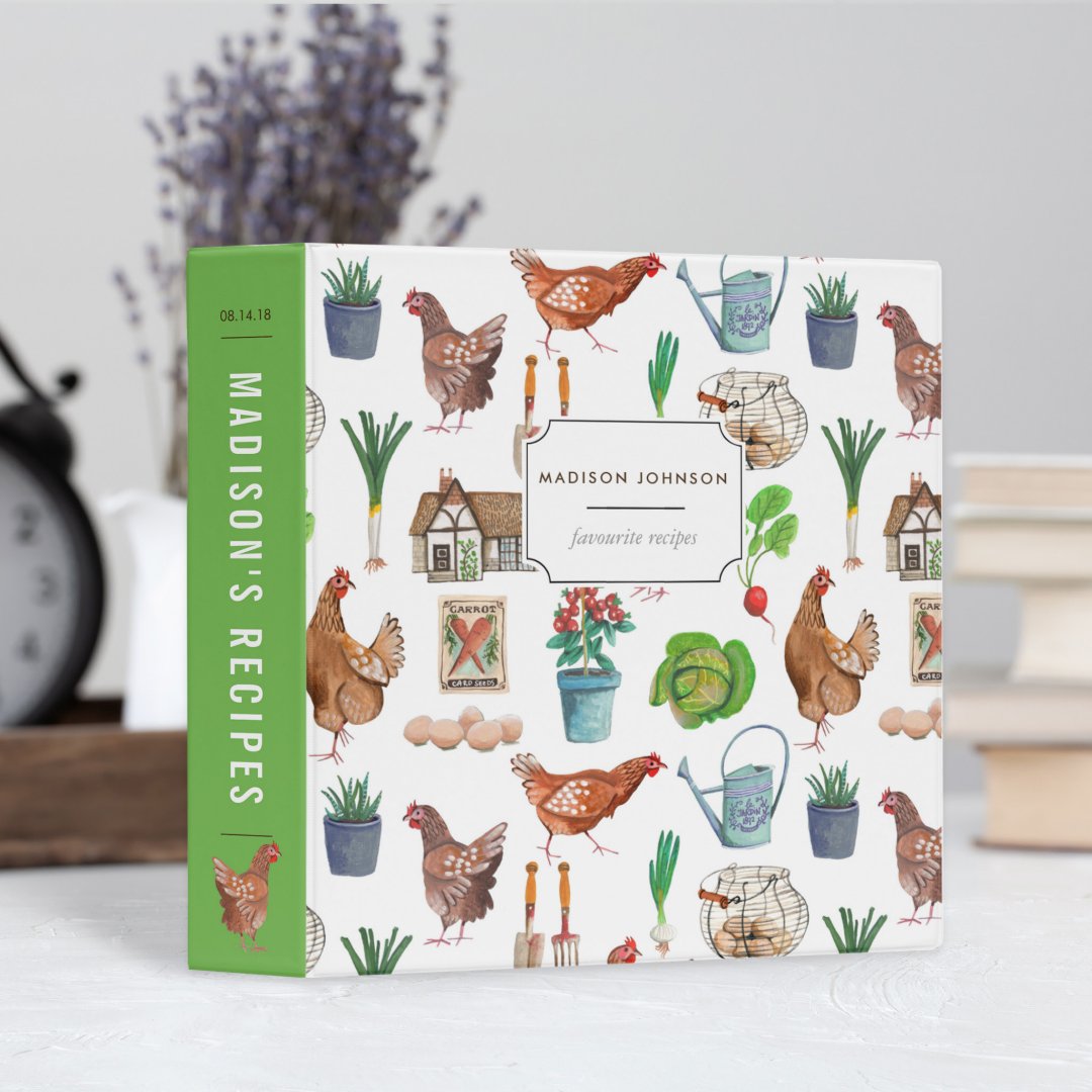 Rustic Green Farmers Market Chicken Recipe Binder | Zazzle