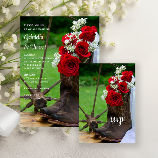 Rustic Red Roses Cowboy Boots Western Wedding Save The Date | Zazzle