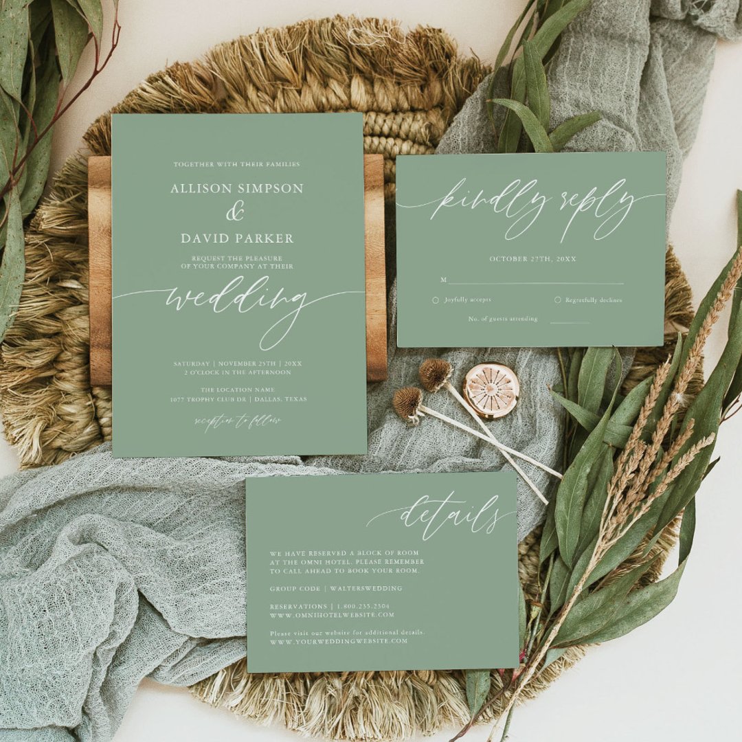 Sage Green Summer Rustic Elegant Photo Wedding Invitation | Zazzle
