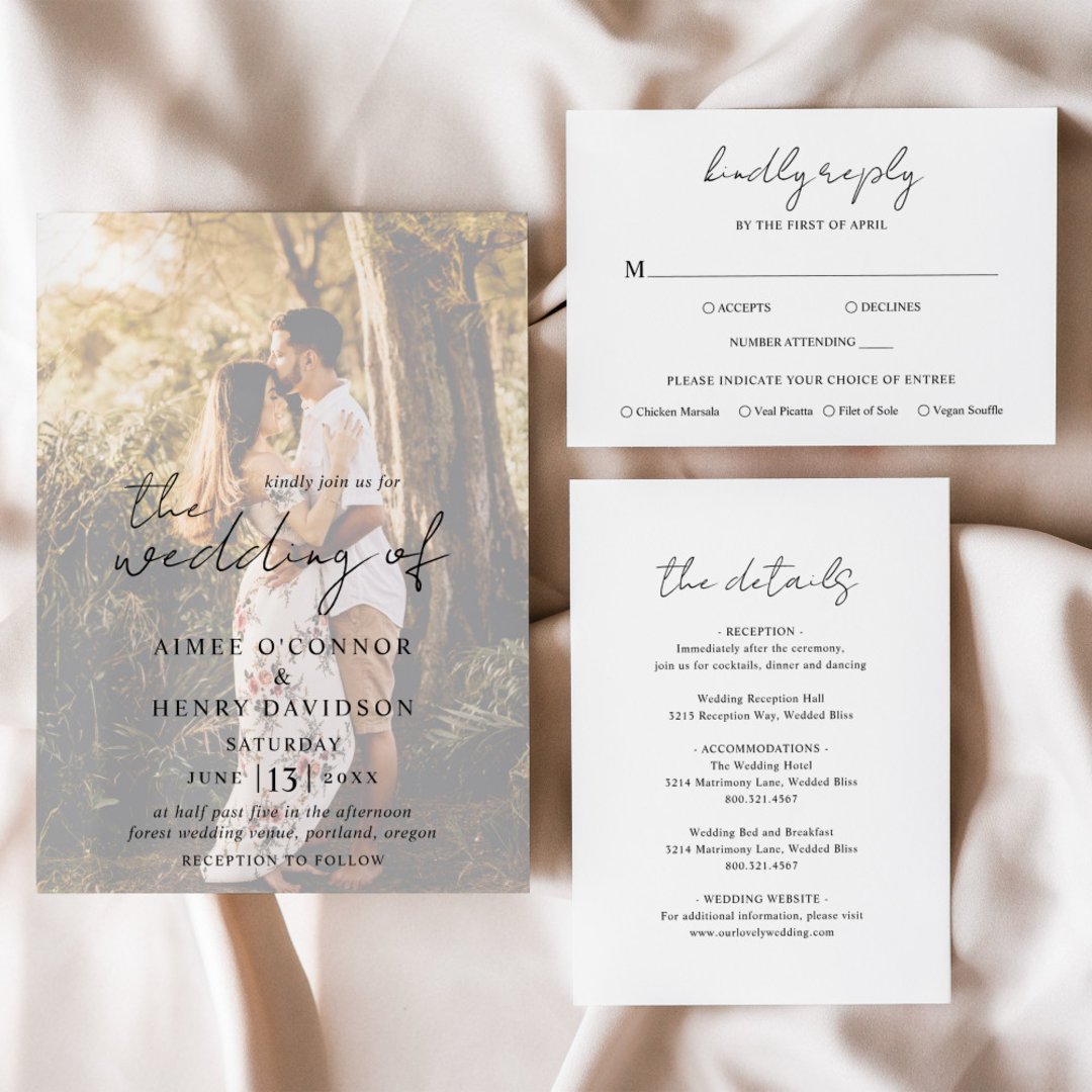 Rustic Script Photo Modern Wedding Reception Invitation | Zazzle