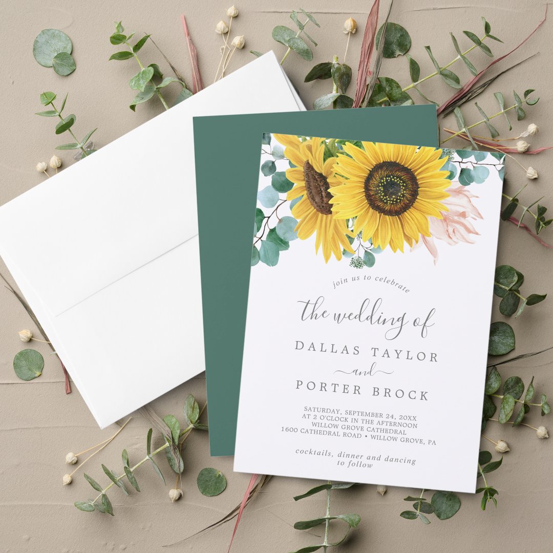 Rustic Sunflower Eucalyptus Let's Celebrate Invitation | Zazzle