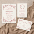 Rustic Vintage Floral Crimson Red Wedding Invitation | Zazzle