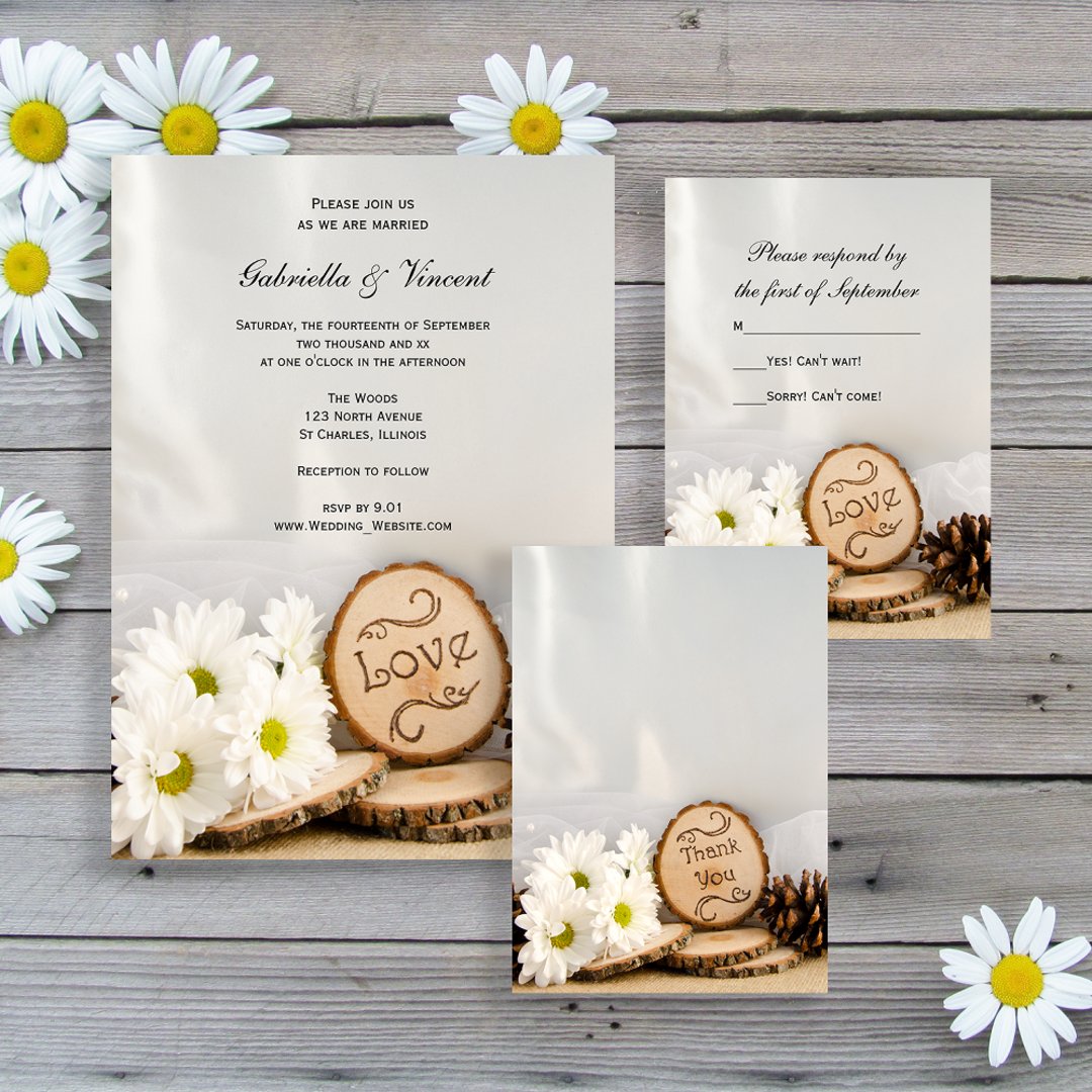 Rustic White Daisies Woodland Wedding Invitation | Zazzle