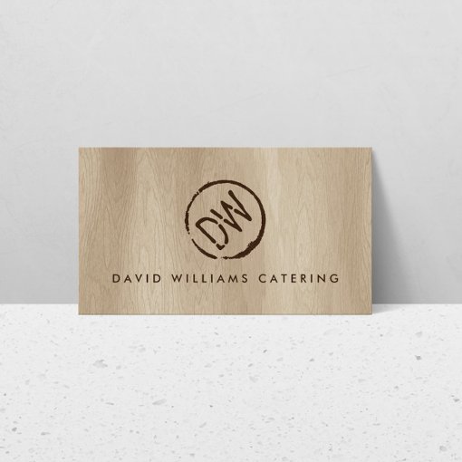 Rustic Wood-Burned Stamped Monogram for Catering 2 Business Card | Zazzle