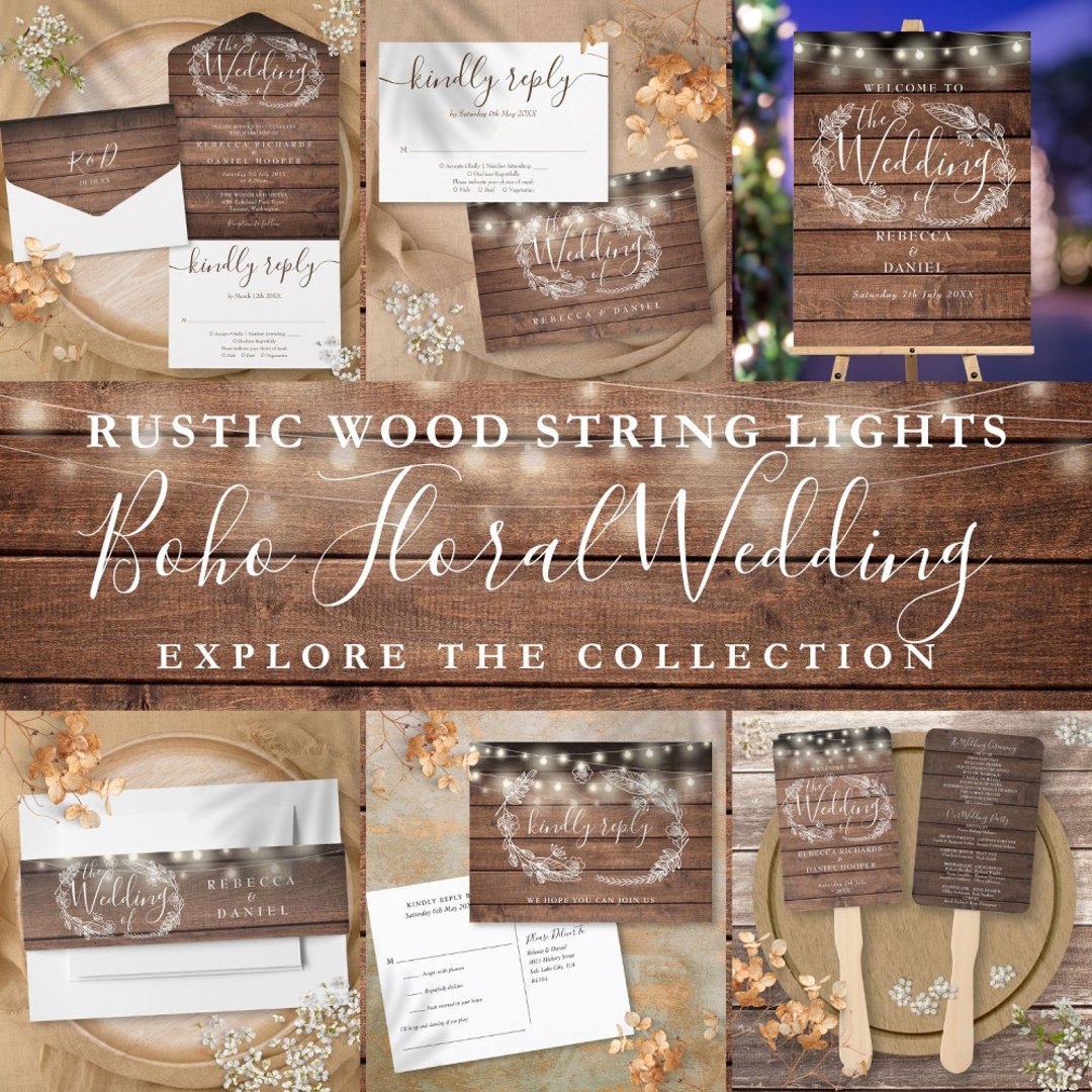 Budget Rustic String Light Photo Wedding Invite | Zazzle