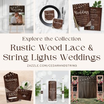 Budget Rustic Wood Lace String Lights Wedding | Zazzle
