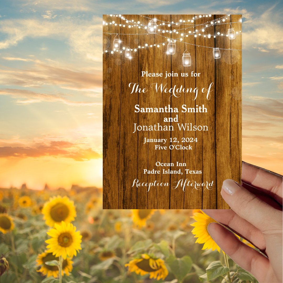 Rustic Wood Mason Jar Hanging Lights Save The Date Invitation | Zazzle