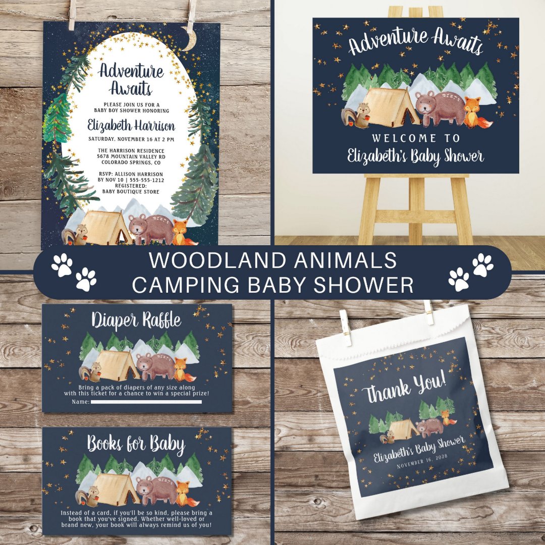 Budget Woodland Camping Baby Shower Invitation | Zazzle
