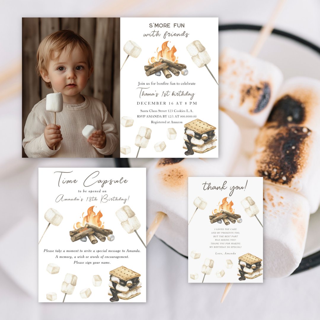 S'more fun 1st Birthday Milestone Birthday party Poster | Zazzle