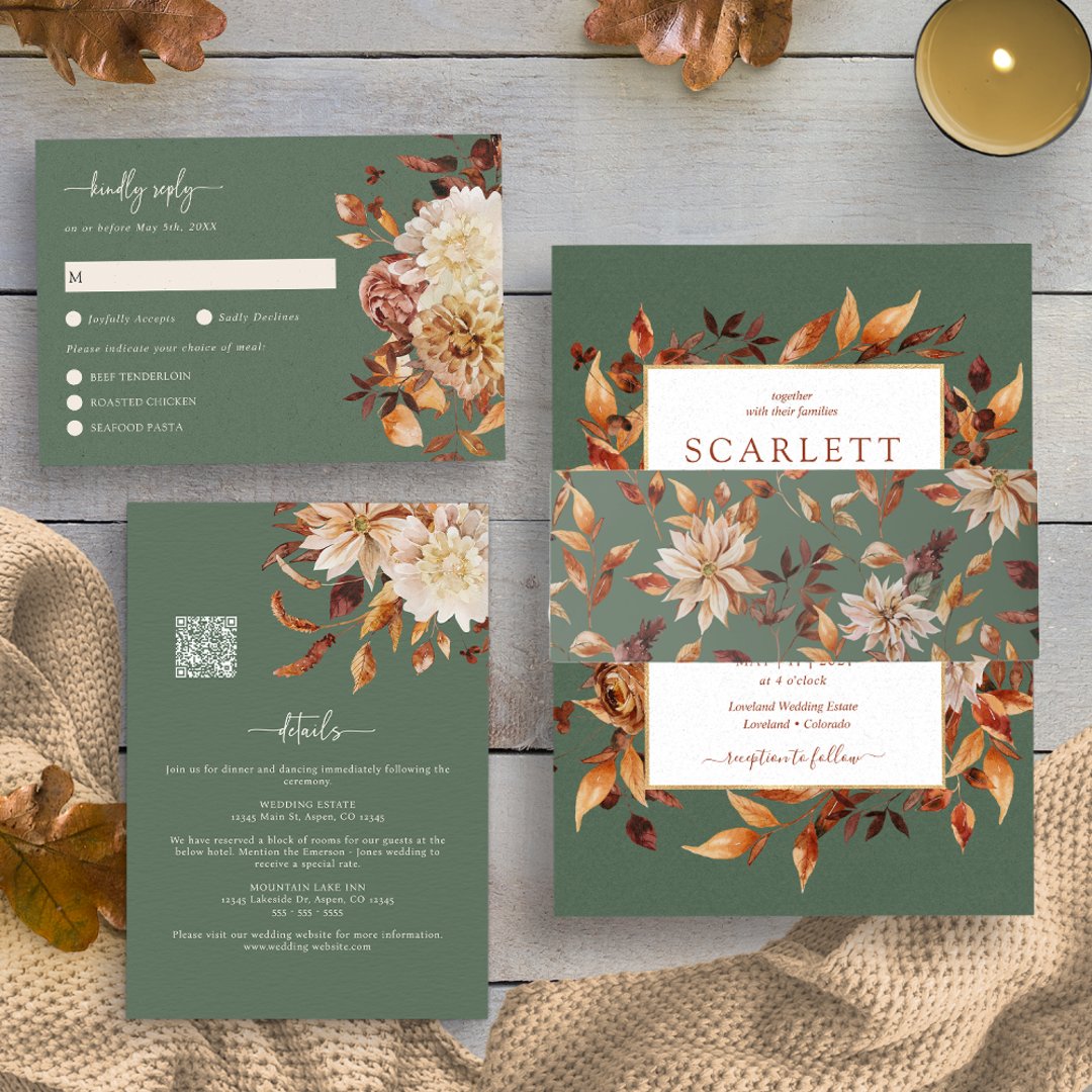 Elegant Sage Fall Wedding Invitation | Zazzle