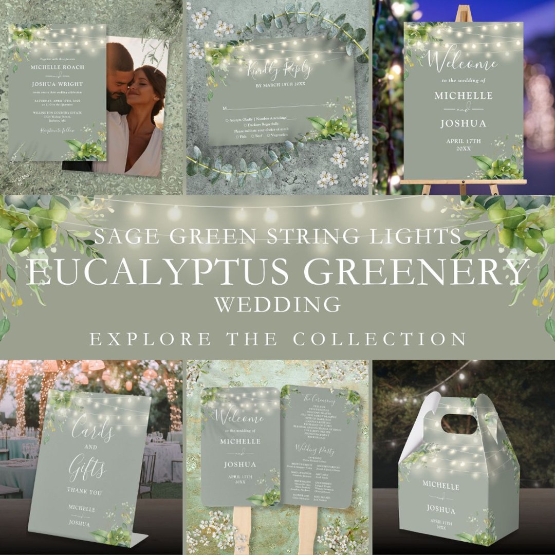 All In One Greenery Lights Sage Green Wedding Invitation | Zazzle