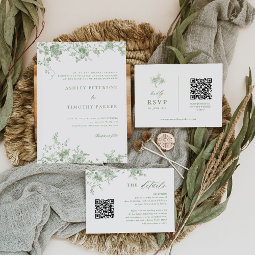 Elegant Toile French Sage Green Floral Wedding Invitation | Zazzle