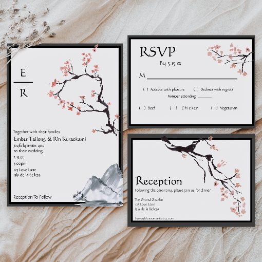 Sakura Mountain | Casual v2 Border Wedding Invitation | Zazzle