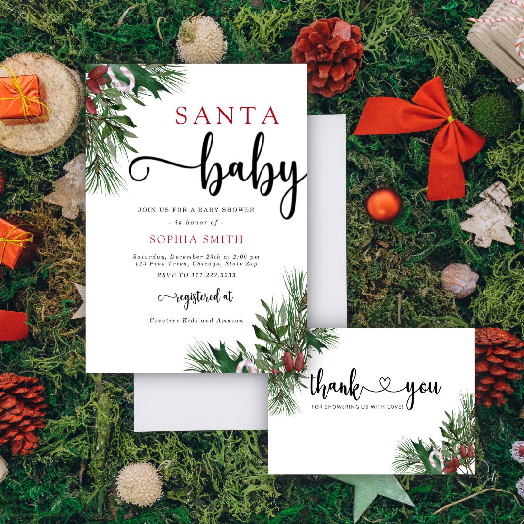 Santa baby christmas baby shower Invitation | Zazzle