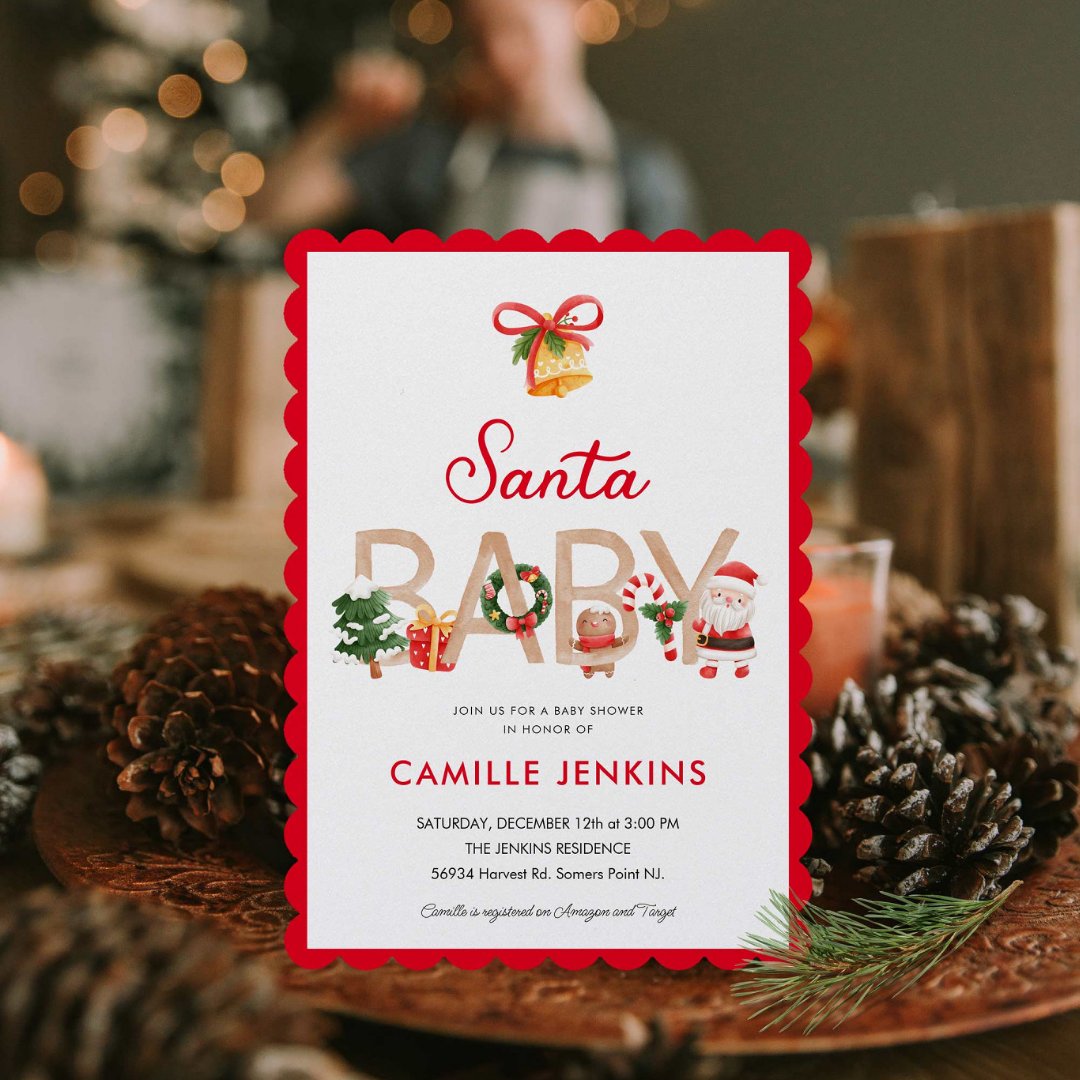 Christmas Santa Baby Shower Invitation | Zazzle