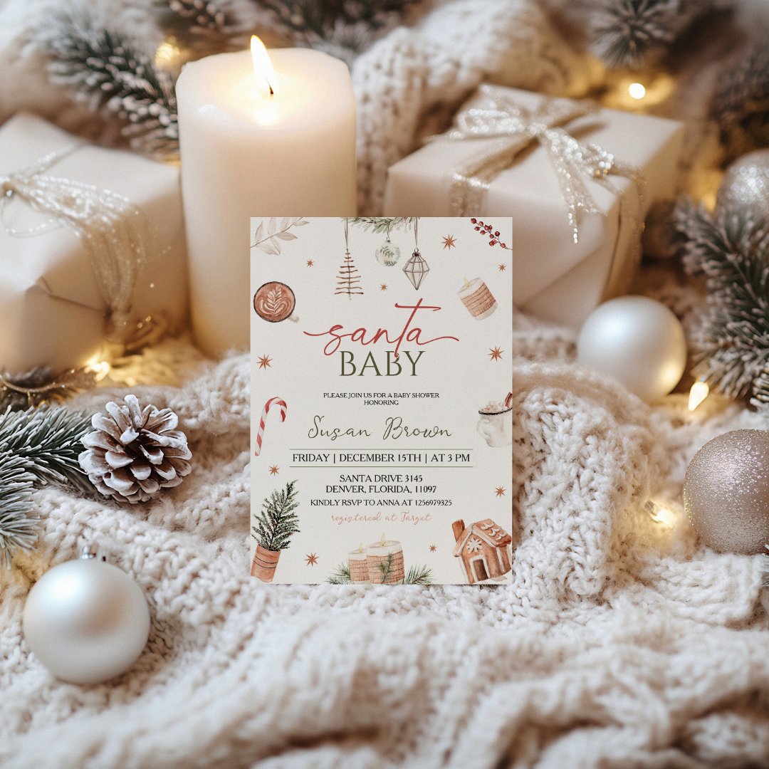 Christmas Baby Shower Santa Baby Invitation | Zazzle