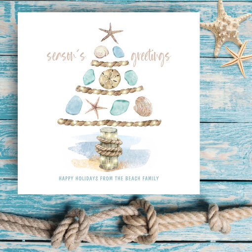 Seashells & Sea Glass | Coastal Christmas Tree Holiday Card | Zazzle