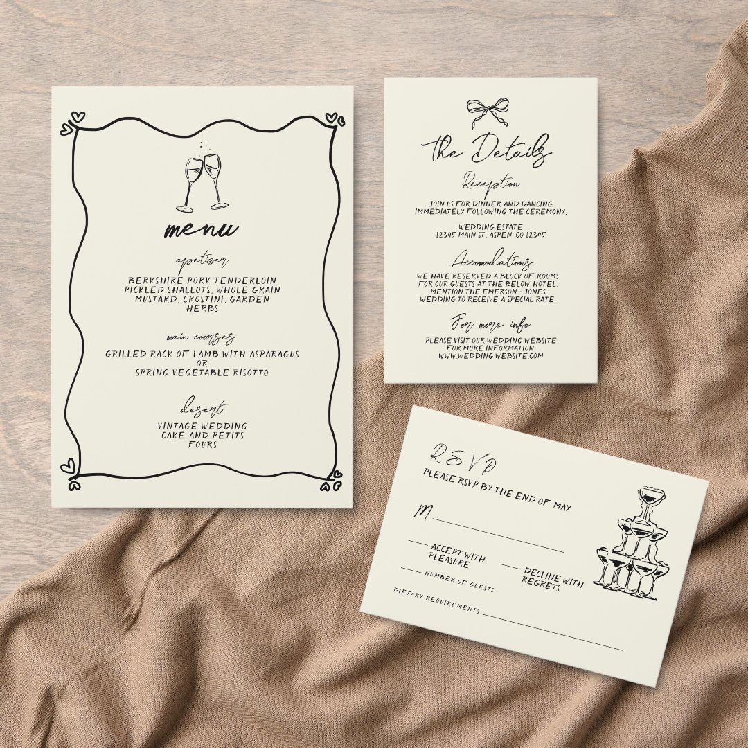 Retro Handwritten Whimsical Wedding Menu Invitation | Zazzle