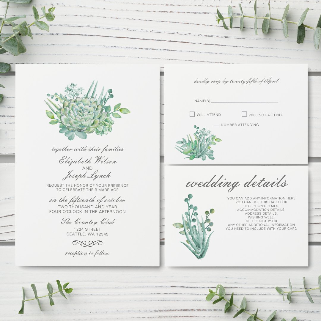 Sensational Succulents Wedding Invitations | Zazzle