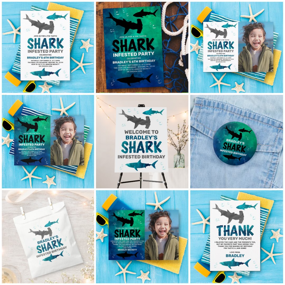 Shark Infested Any Age Birthday Party Real Foil Invitation | Zazzle