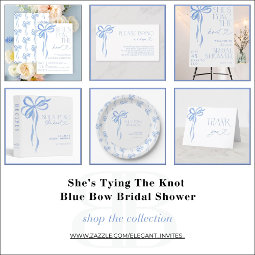 QR Code Bow She's Tying the Knot Blue Shower Invitation | Zazzle