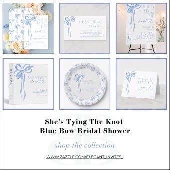 QR Code Bow She's Tying the Knot Blue Shower Invitation | Zazzle