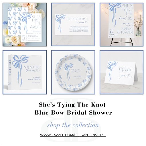 QR Code Bow She's Tying the Knot Blue Shower Invitation | Zazzle