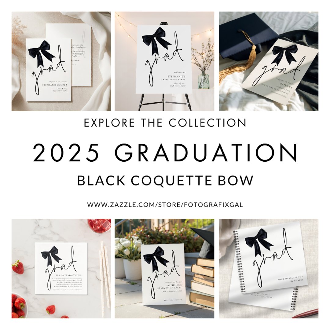 Modern Black Bow Script Grad Graduation Invitation | Zazzle