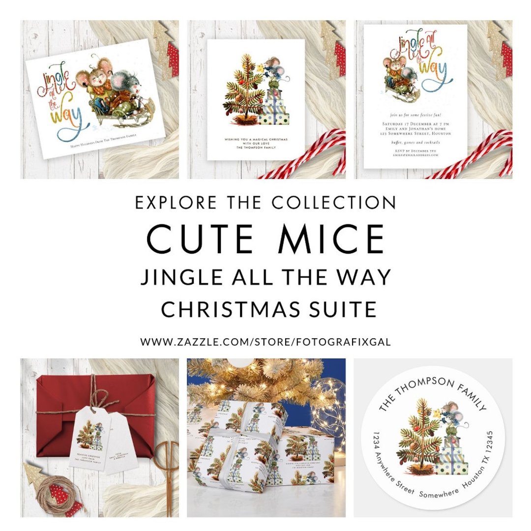 Cute Mice Pattern Merry Christmas Tree Name Wrapping Paper | Zazzle