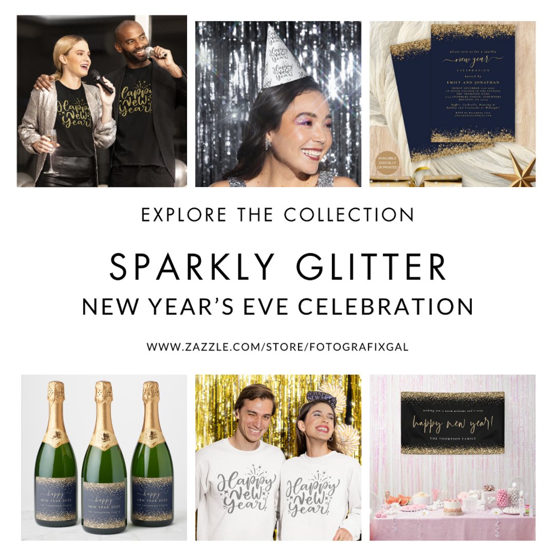 Elegant Gold Glitter New Years Eve Black Invitation | Zazzle