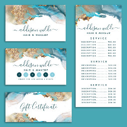 Blue Gold Modern Art Liquid Watercolor Ink QR Code Business Card | Zazzle