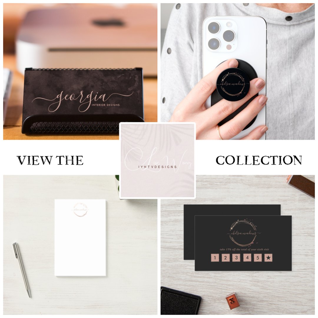 DJ Rose Gold Headphones Logo Black Square Business Card | Zazzle