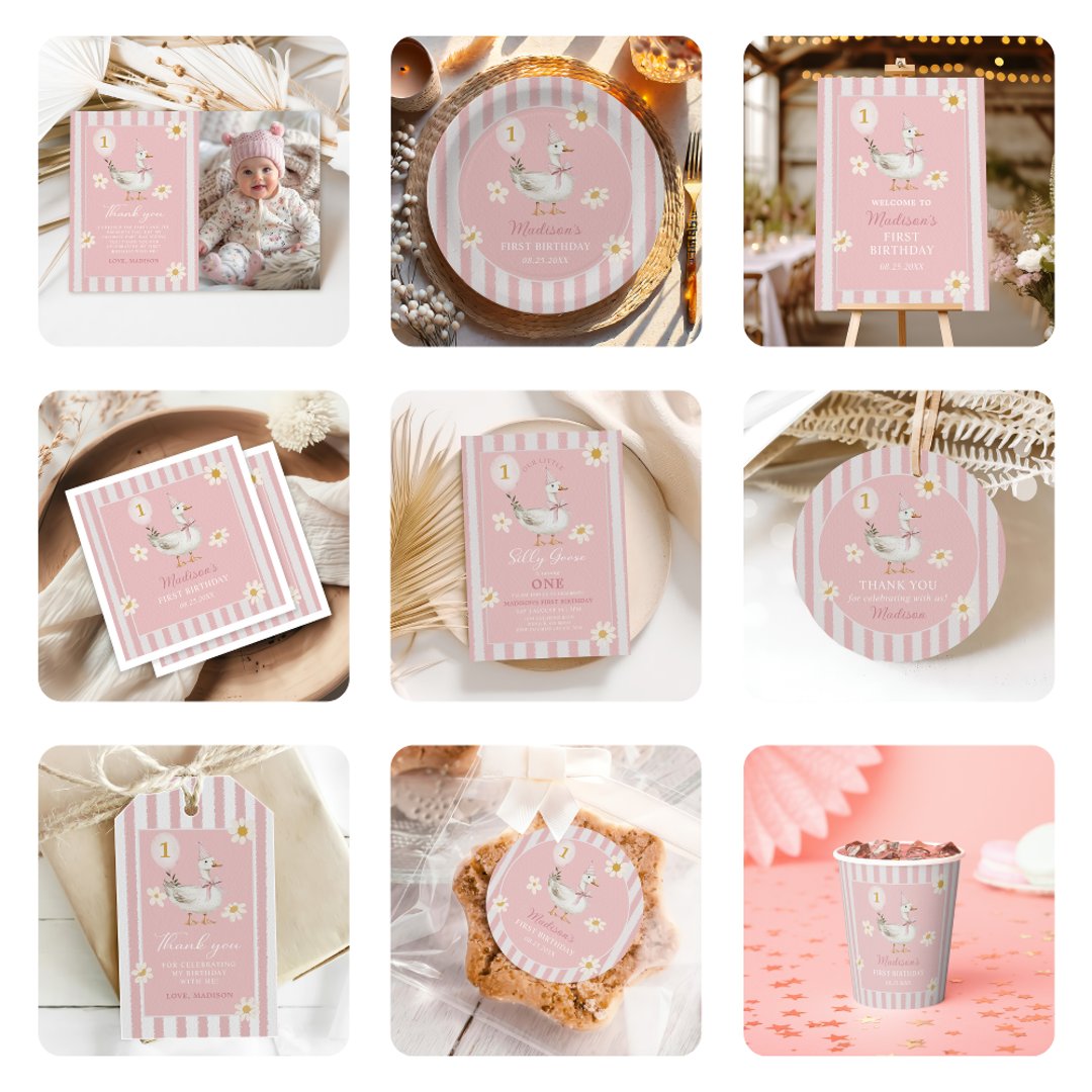 Little Silly Goose Daisy Girl 1st Birthday Thank You Card | Zazzle