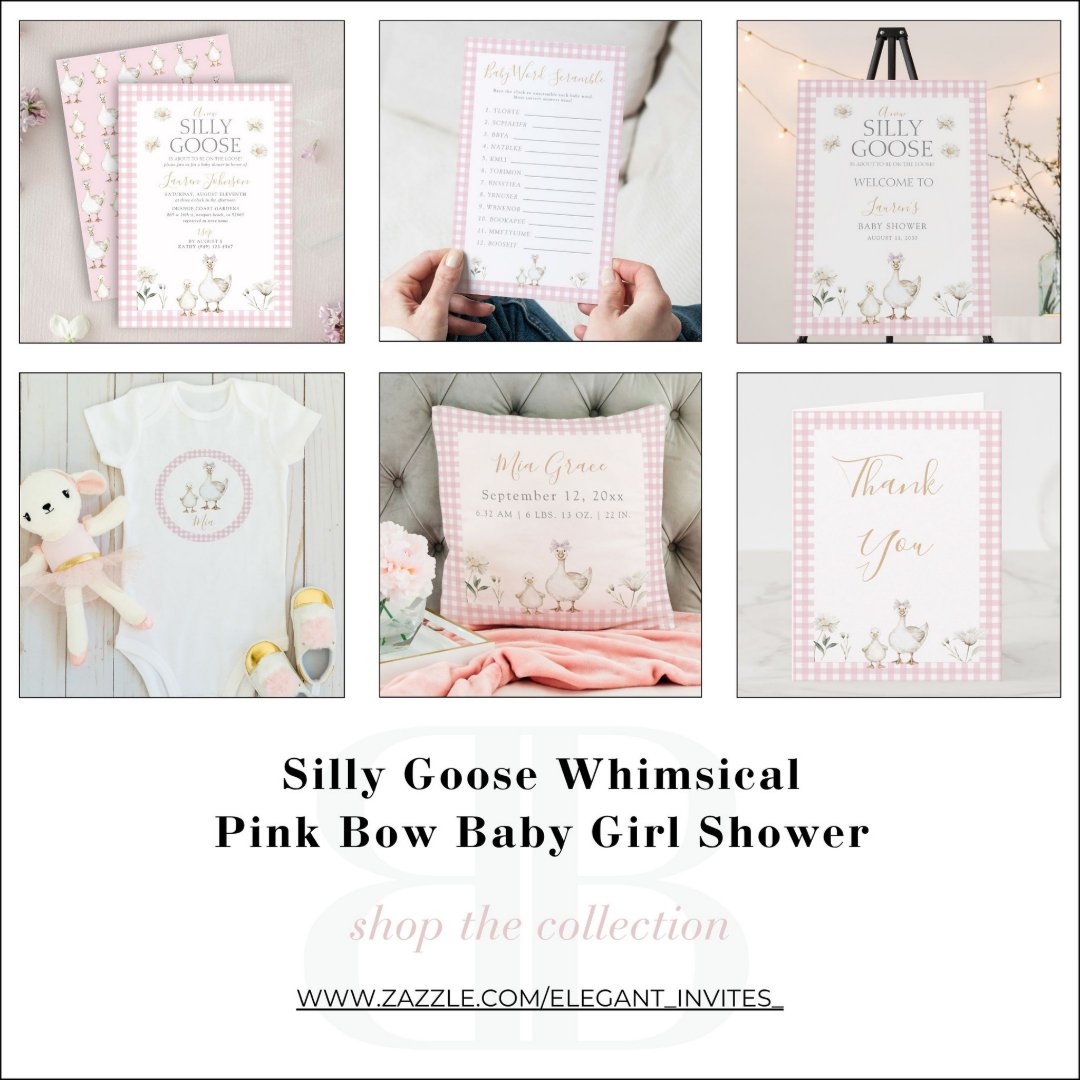 QR Code Silly Goose Pink Bow Gift Registry Shower Enclosure Card | Zazzle