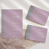 Modern Dusty Purple Silver Glitter Edge Wedding Invitation | Zazzle