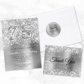 Sparkly Glittery Silver Glam 75th Birthday Invitation | Zazzle