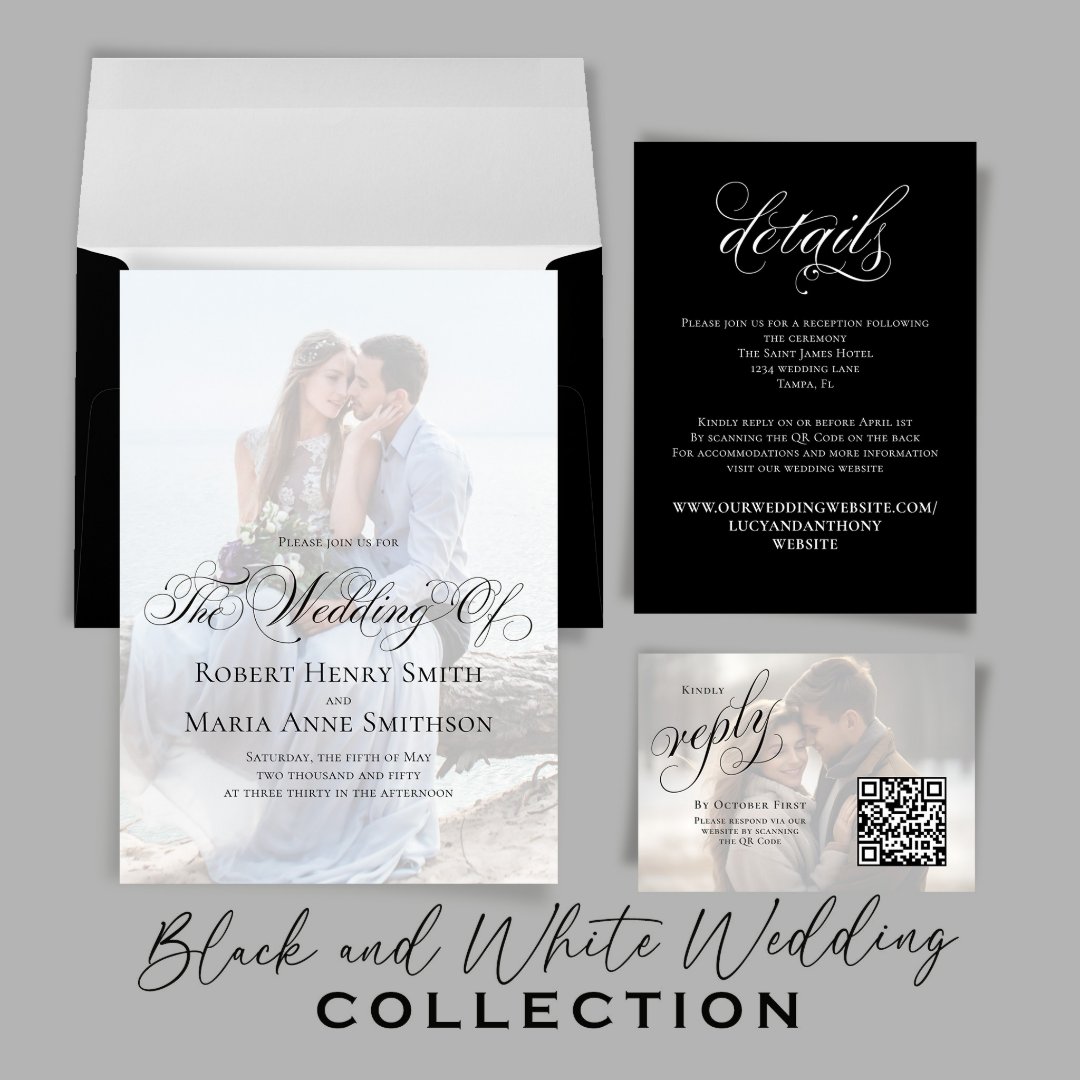 Black and White Elegant Calligraphy Script Formal Invitation | Zazzle